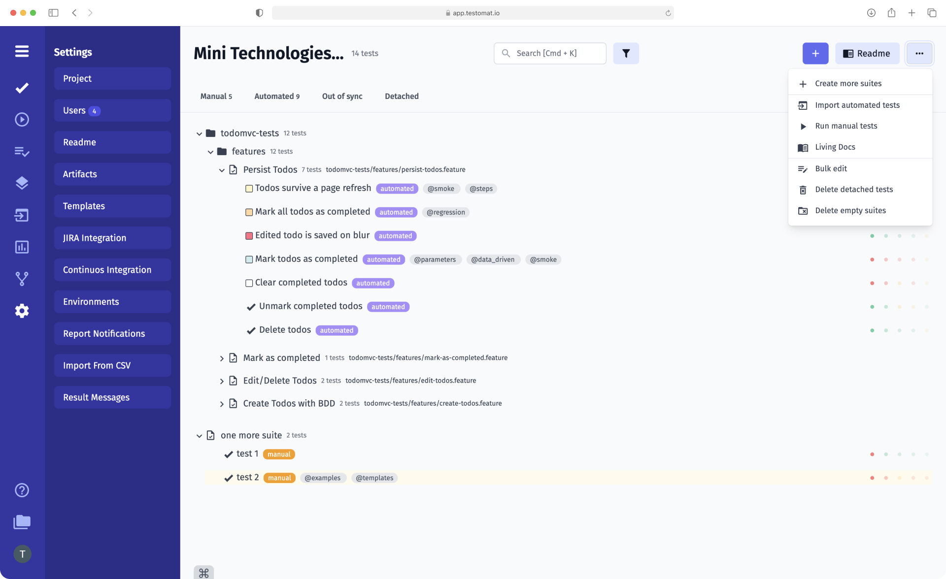 Test Management Features – AI, JIRA & Reporting | Testomat.io