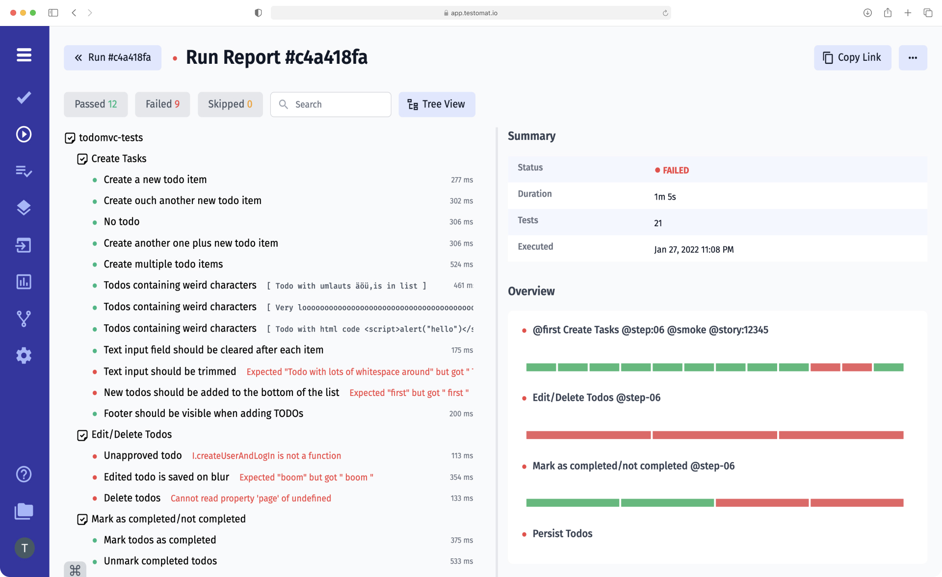 Test results heatmaps by test suite Test Management System - testomat.io