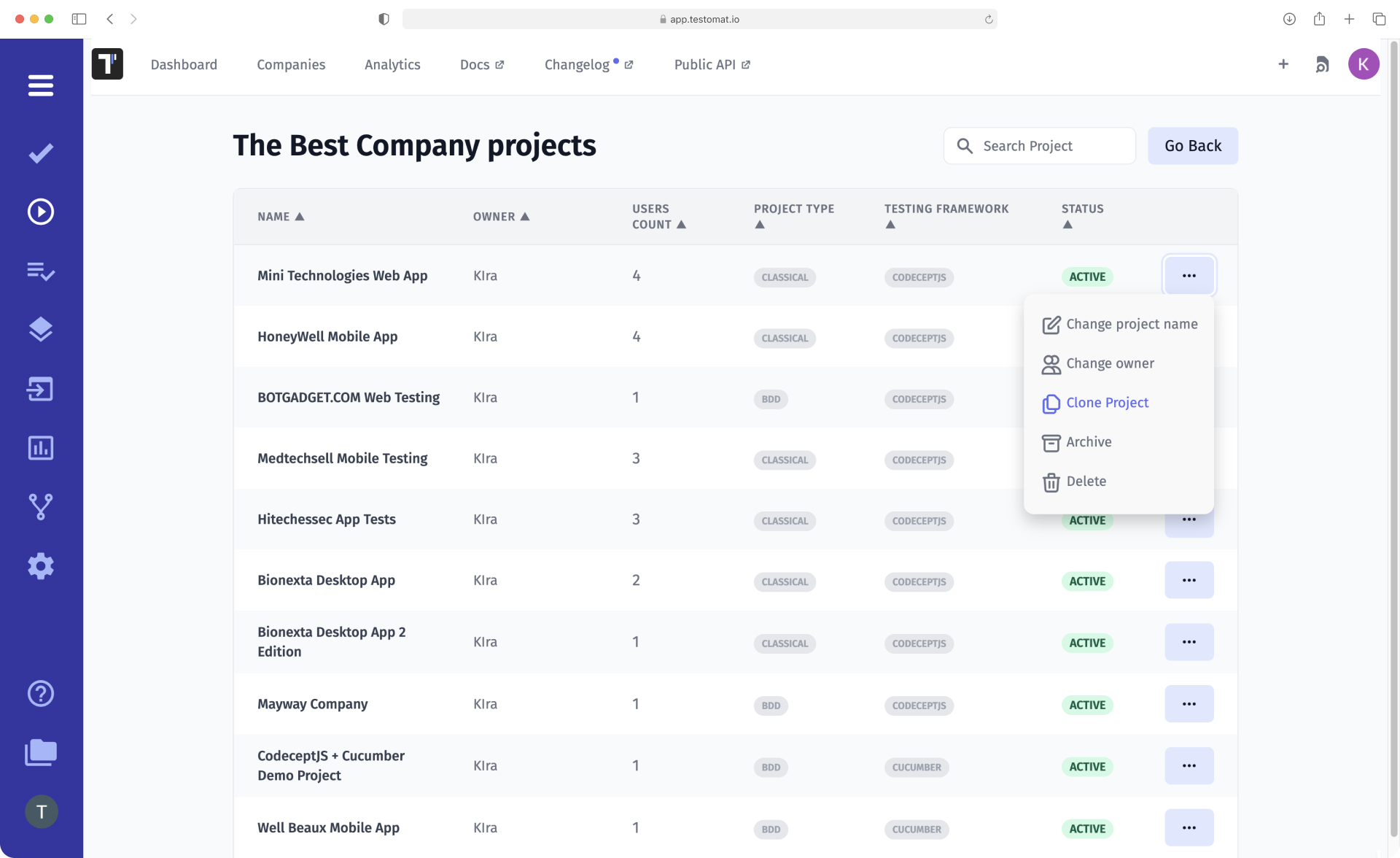 Clone test Projects to Copy and Reuse Test Cases - Testomat.io