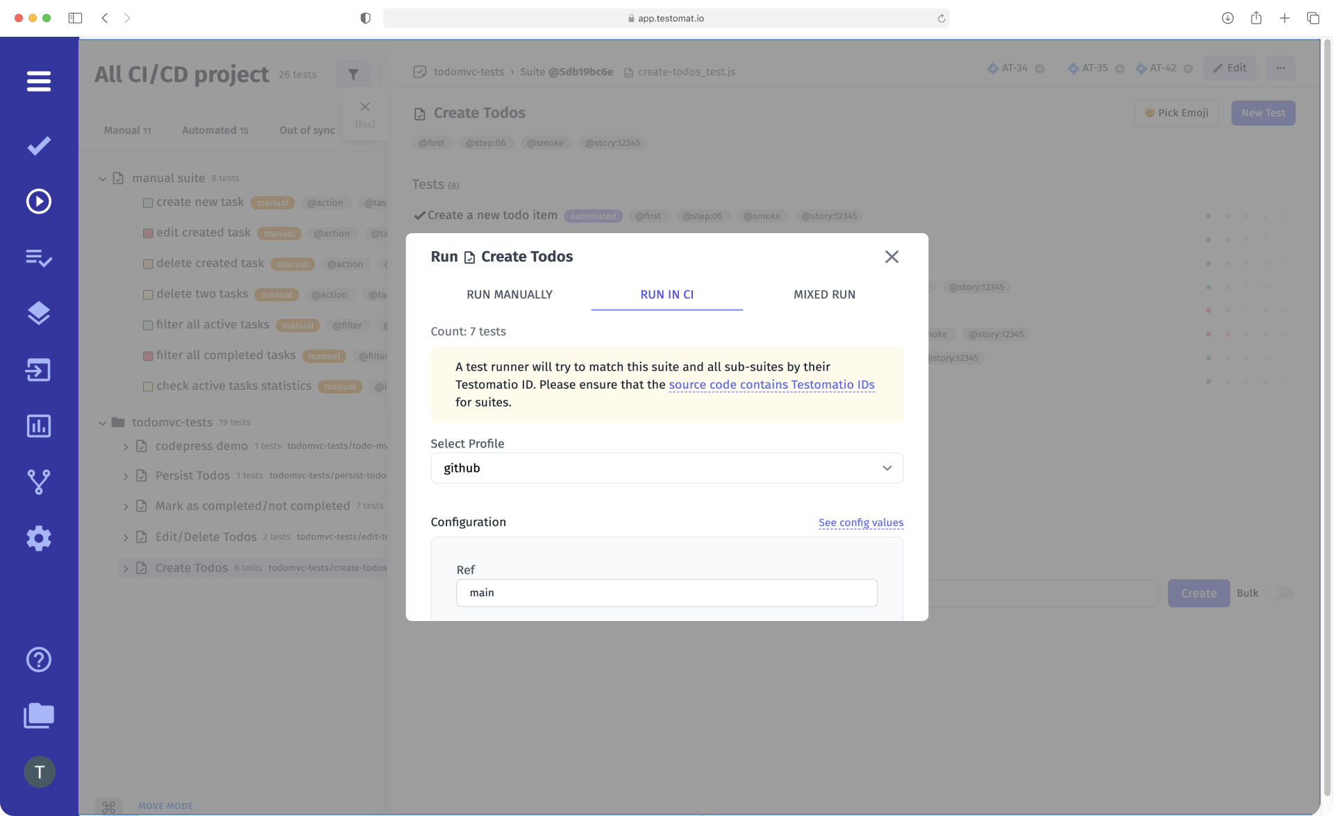 Run tests directly from suite | testomat.io