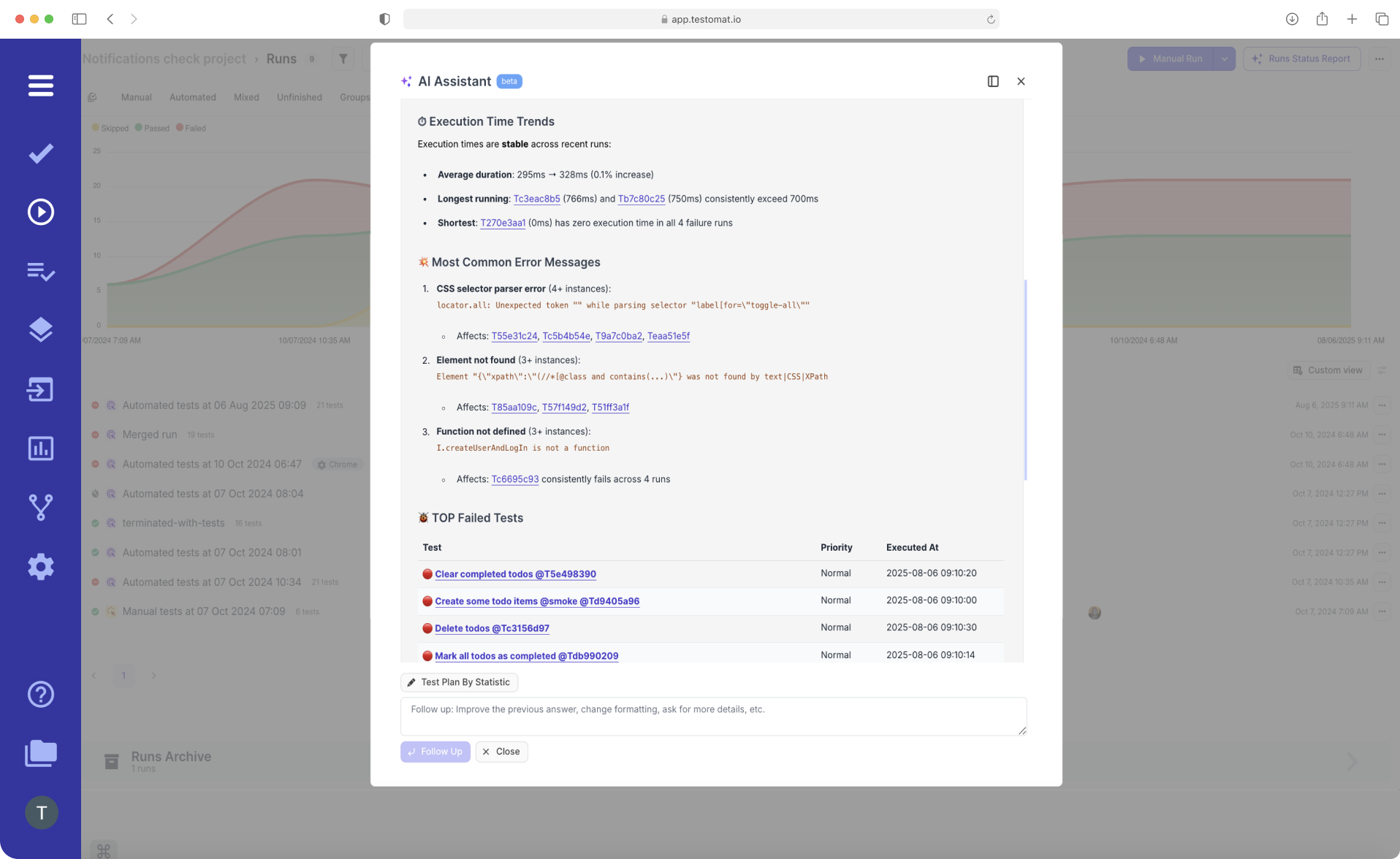 AI Project Runs Status Report - testomat.io